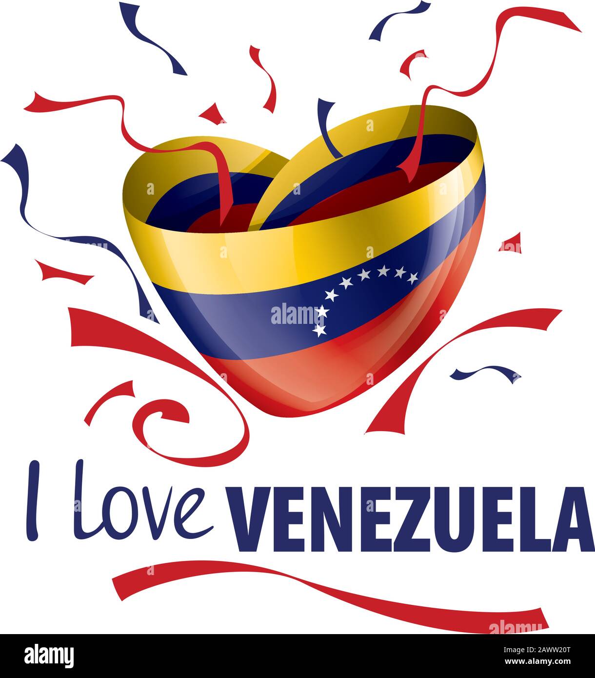 National flag of the Venezuela in the shape of a heart and the ...