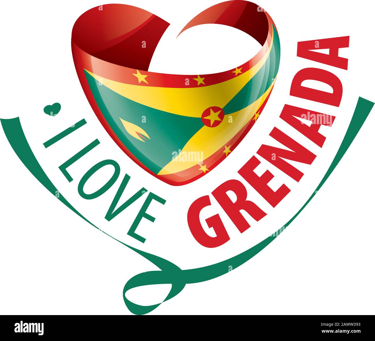 National flag of the Grenada in the shape of a heart and the ...