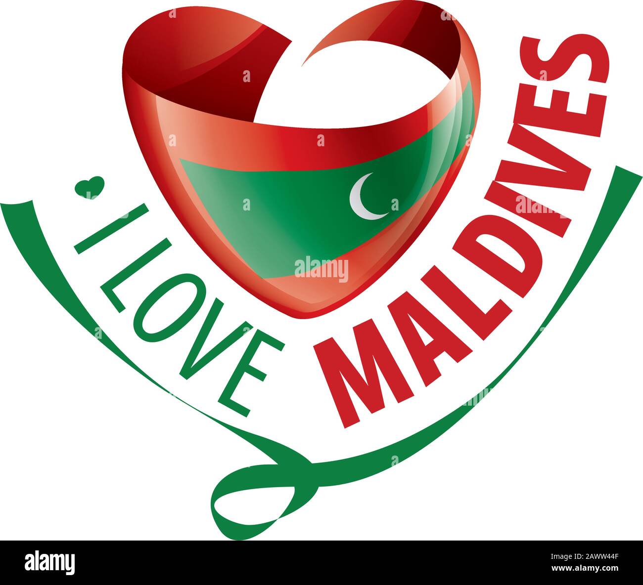 National flag of the Maldives in the shape of a heart and the ...