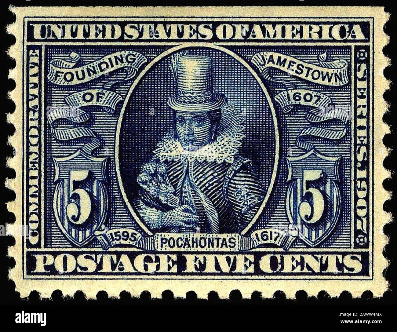 Founding of Jamestown stamp 5c 1907 issue Stock Photo - Alamy