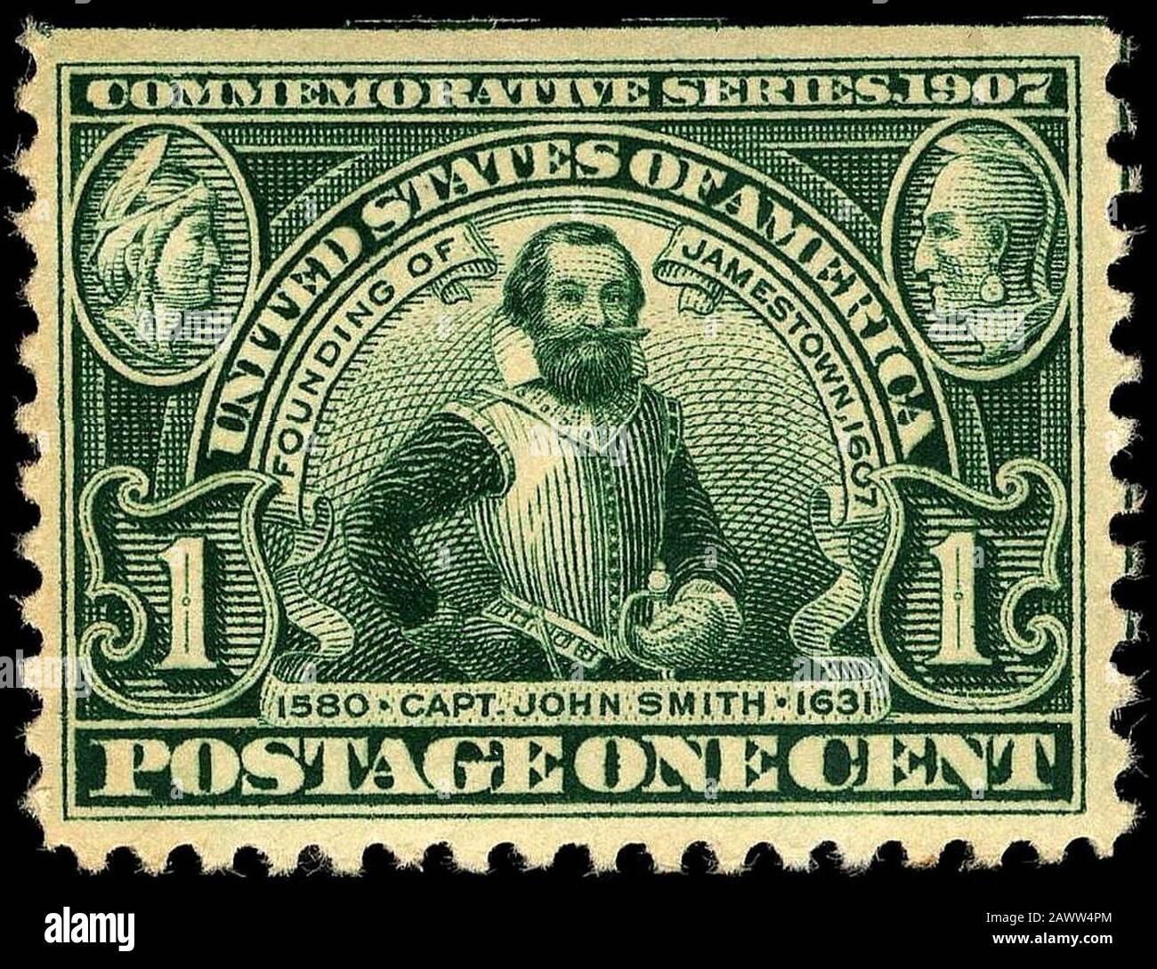 Founding of Jamestown stamp 1c 1907 issue Stock Photo - Alamy