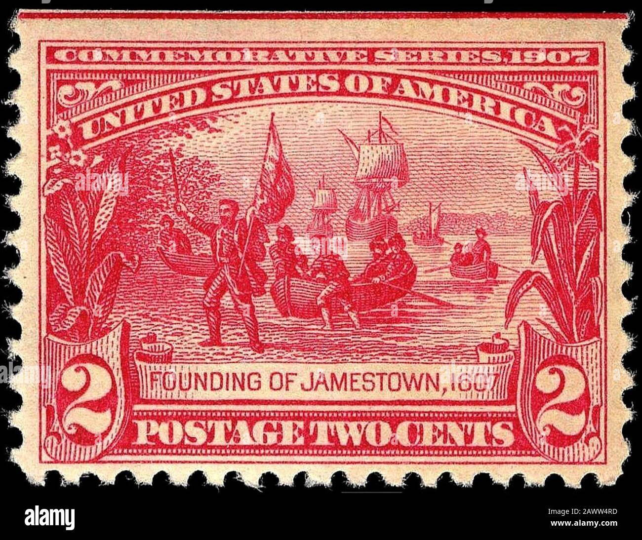 Founding of Jamestown stamp 2c 1907 issue Stock Photo - Alamy