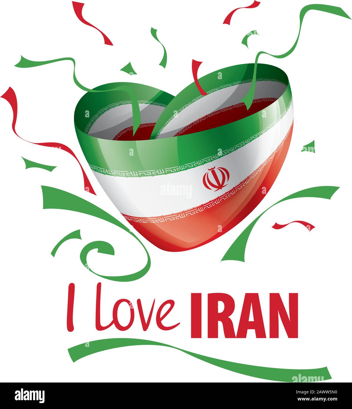 National flag of the Iran in the shape of a heart and the inscription I ...