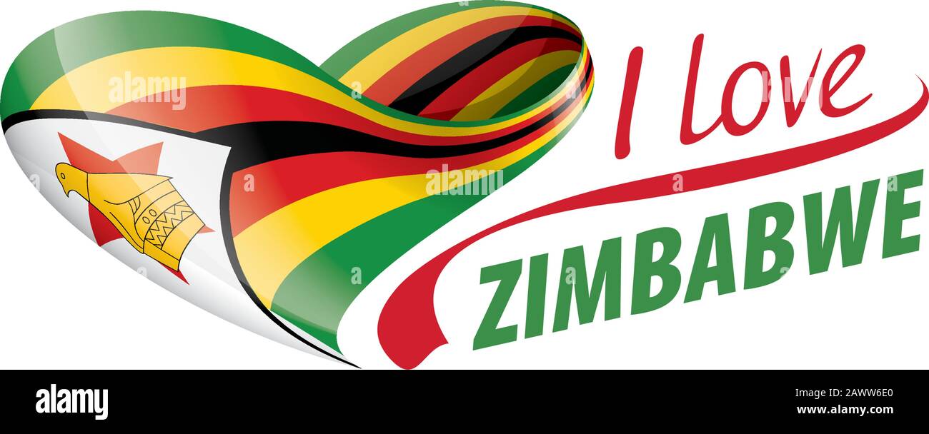 National flag of the Zimbabwe in the shape of a heart and the ...