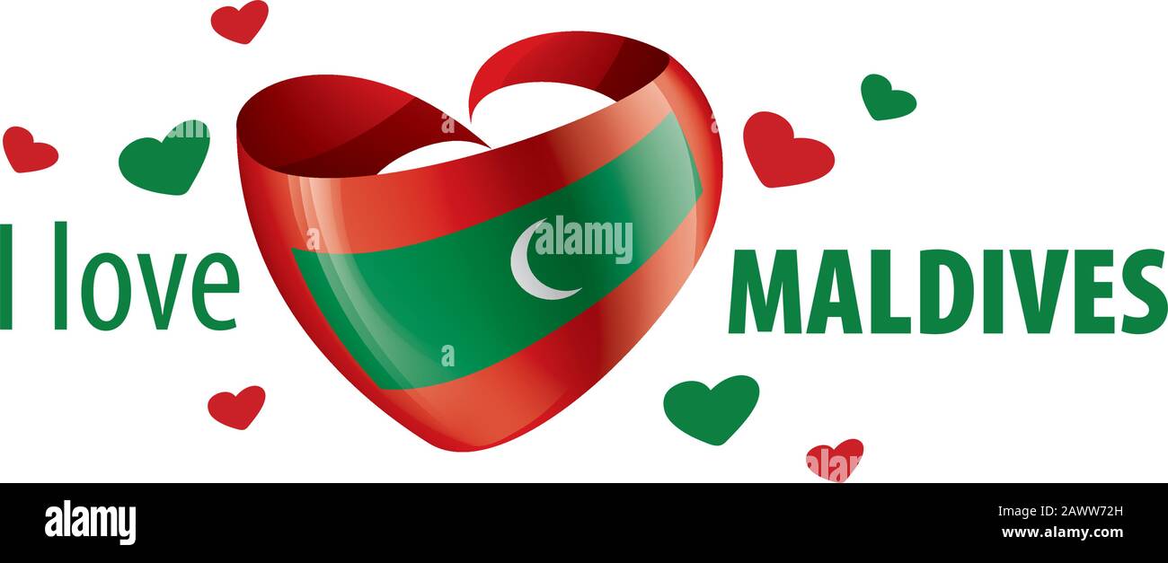 National flag of the Maldives in the shape of a heart and the ...