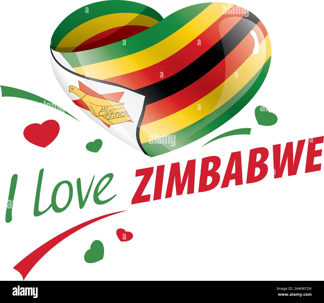 National flag of the Zimbabwe in the shape of a heart and the ...