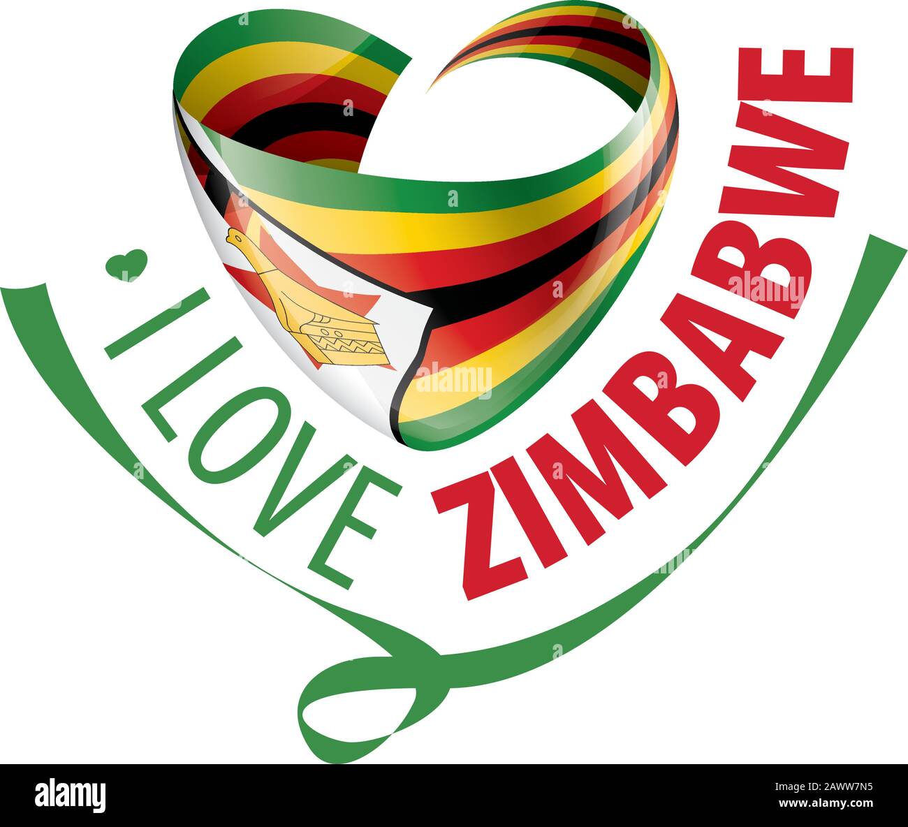 National flag of the Zimbabwe in the shape of a heart and the ...