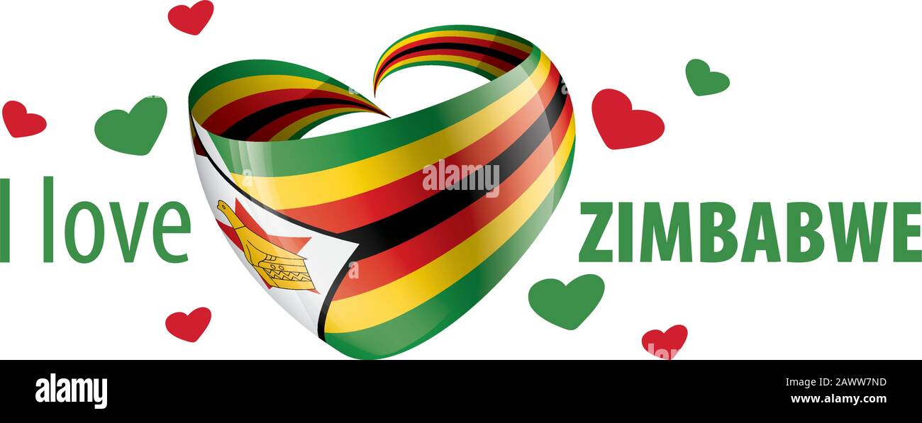 National flag of the Zimbabwe in the shape of a heart and the ...