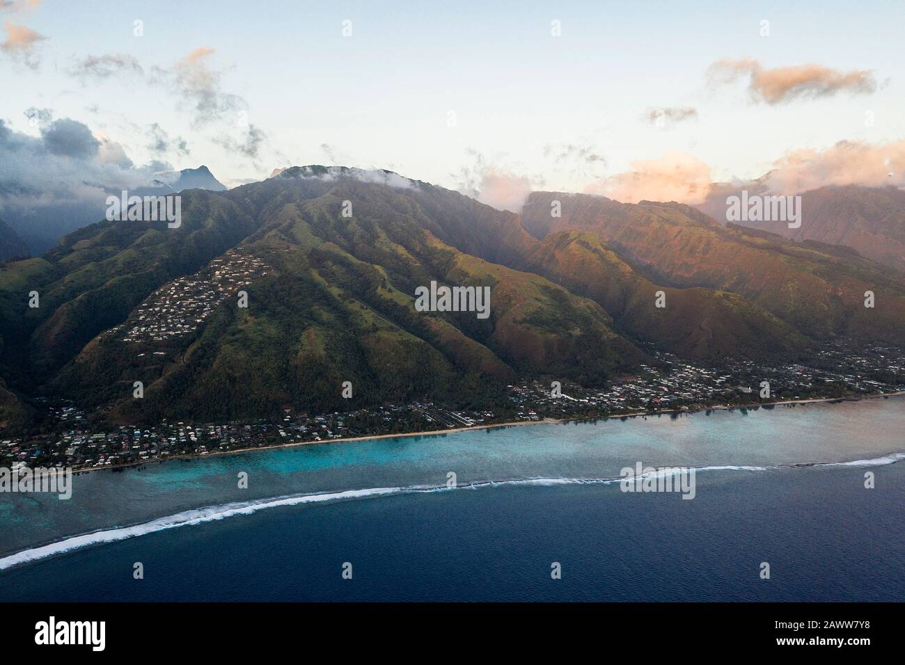 Aerial View of the West Coast of Tahiti, Tahiti, French Polynesia Stock ...
