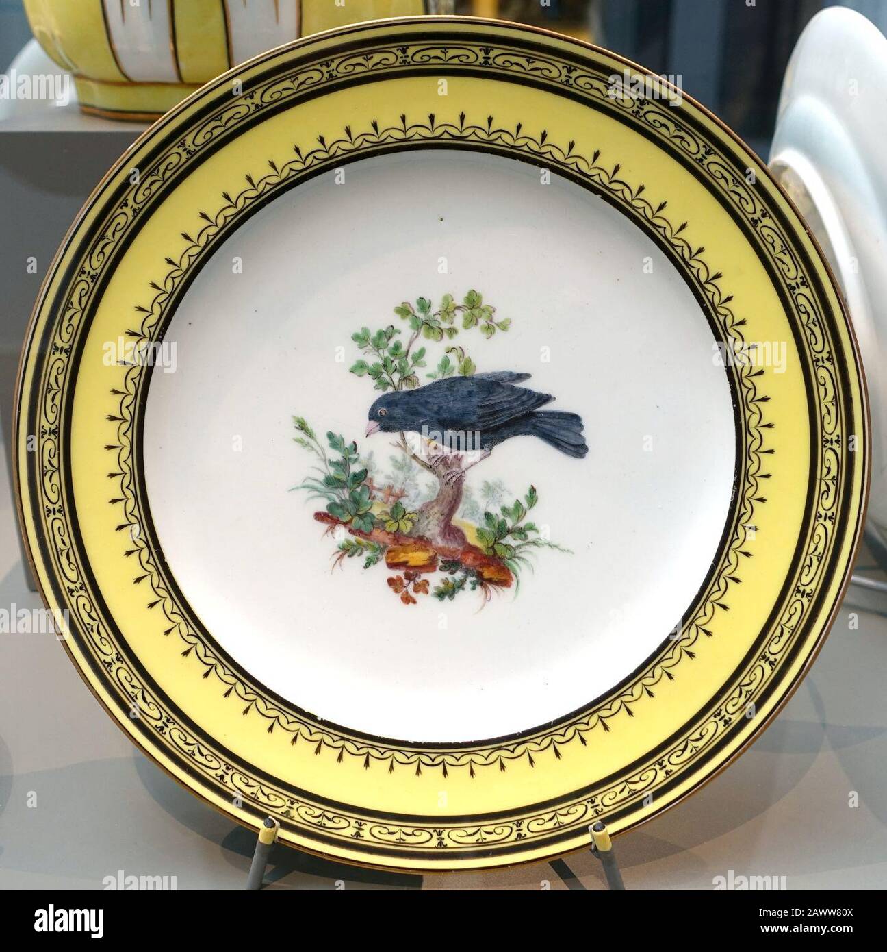 Four plates with birds, painters Edme-Francois Bouillat, Sophie Binet ...