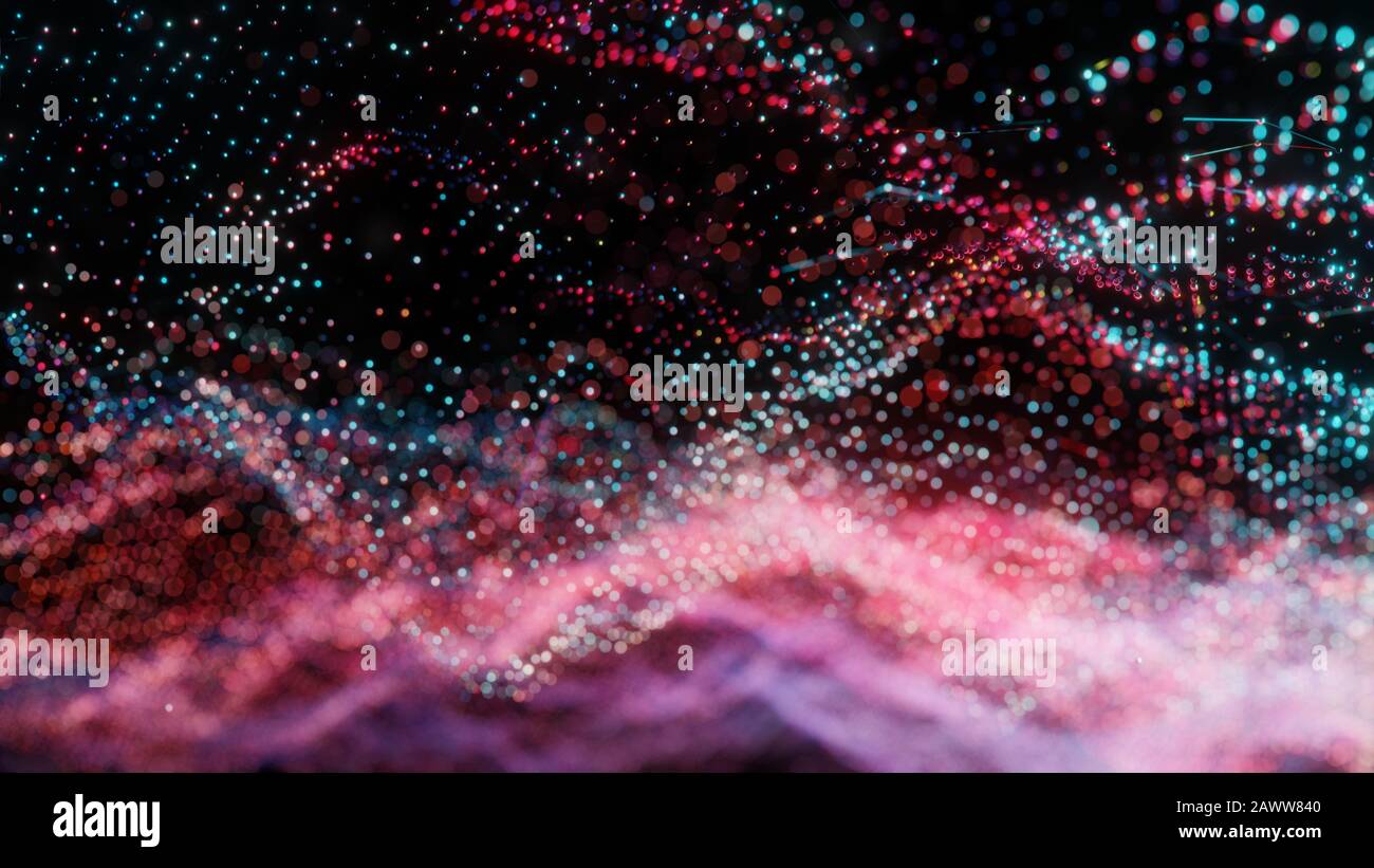 Plexus of abstract glow dots on a black background. Loop animations. 3D illustration Stock Photo ...