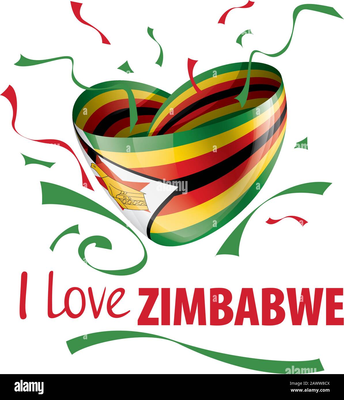 National flag of the Zimbabwe in the shape of a heart and the ...