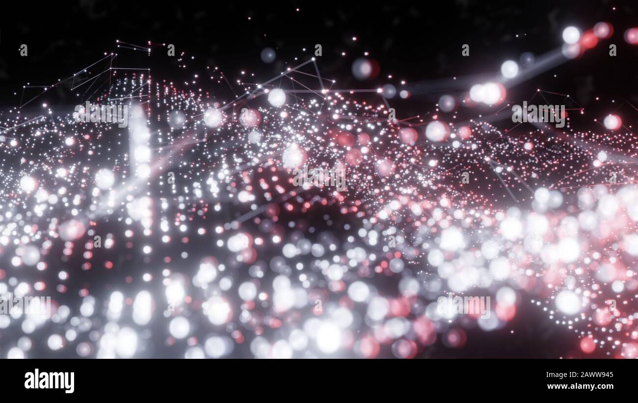 Plexus of abstract glow dots on a black background. Loop animations. 3D illustration Stock Photo ...