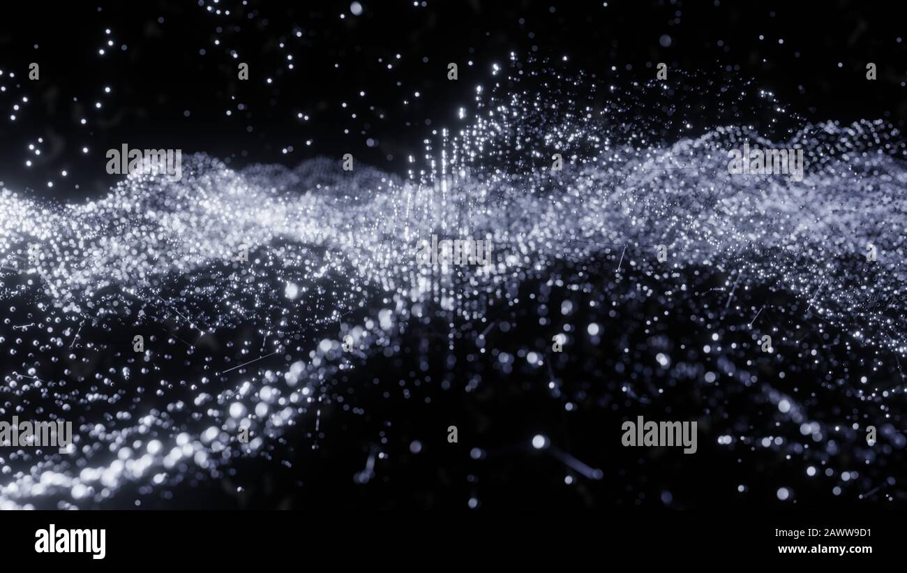 Plexus of abstract glow dots on a black background. Loop animations. 3D illustration Stock Photo ...