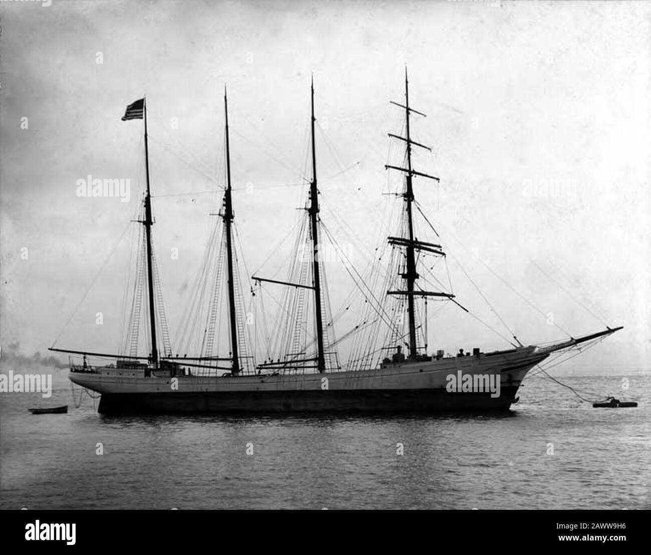 Four-masted barkentine MAKAWELI at anchor, Washington, ca 1900 (HESTER ...