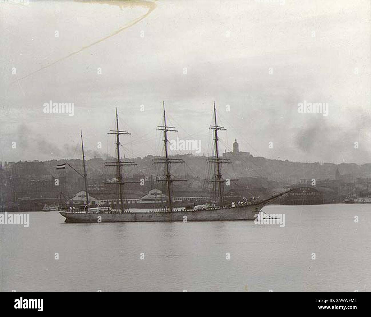 Four-masted bark NIOBE at anchor in Elliott Bay Seattle Washington ca ...