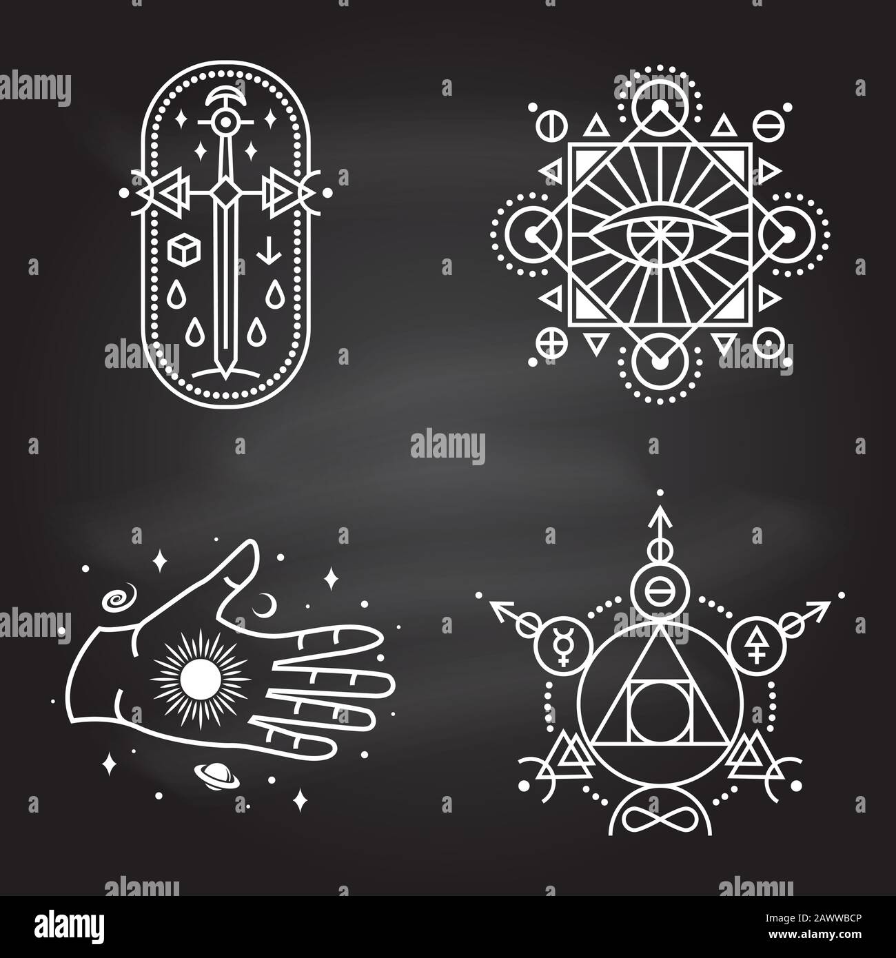 Esoteric symbols. Vector illustration. Thin line geometric badge ...