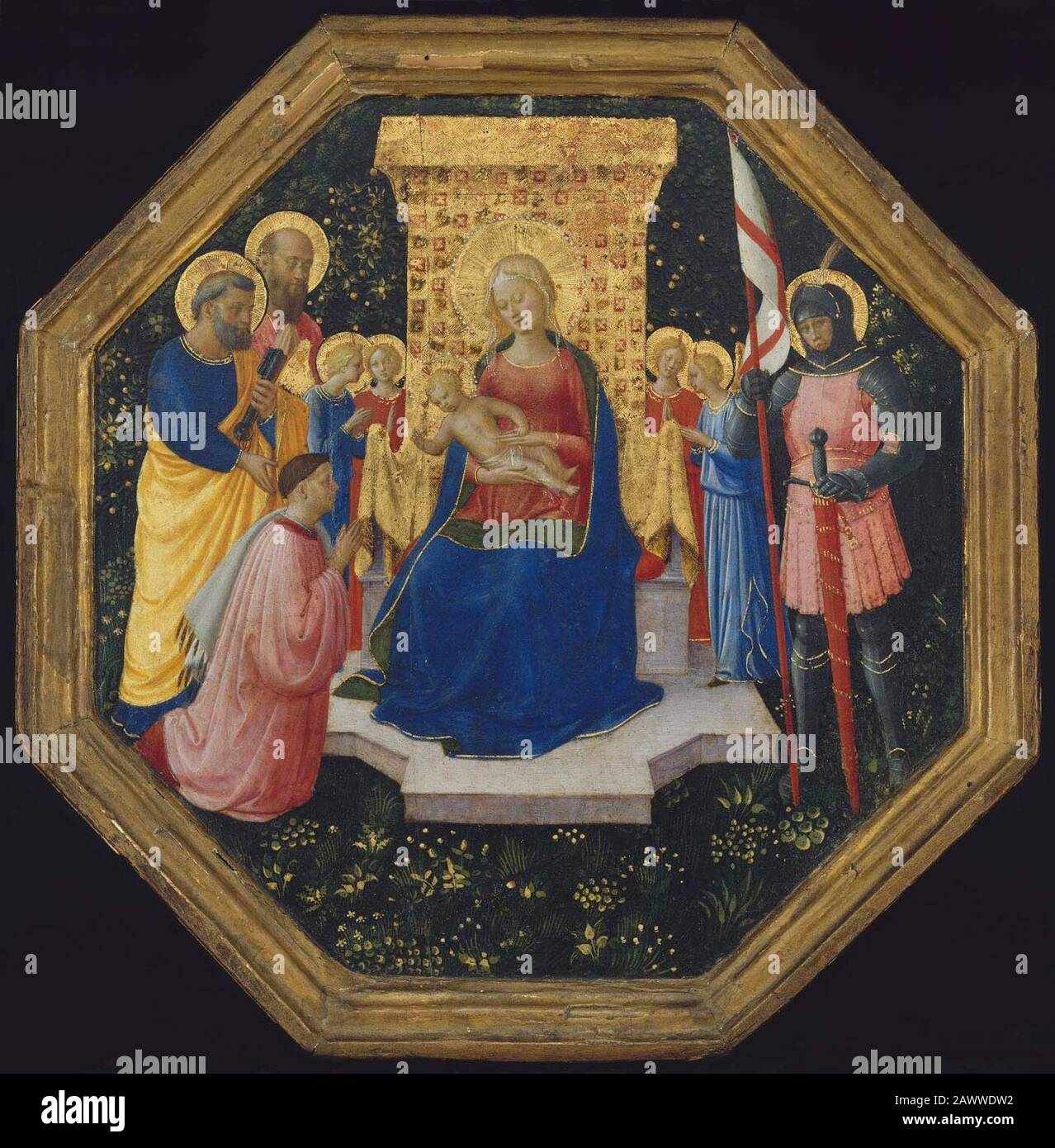 Fra Angelico - Virgin and Child Enthroned with Saints Peter, Paul and George (^), Four Angels ...