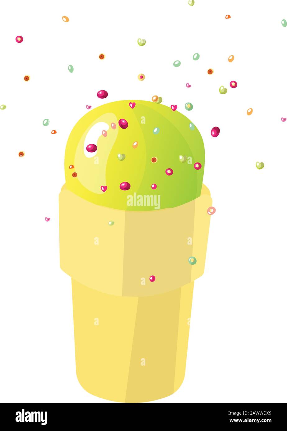 Green ice cream vector cartoon icon illustration. Green ice cream with ...