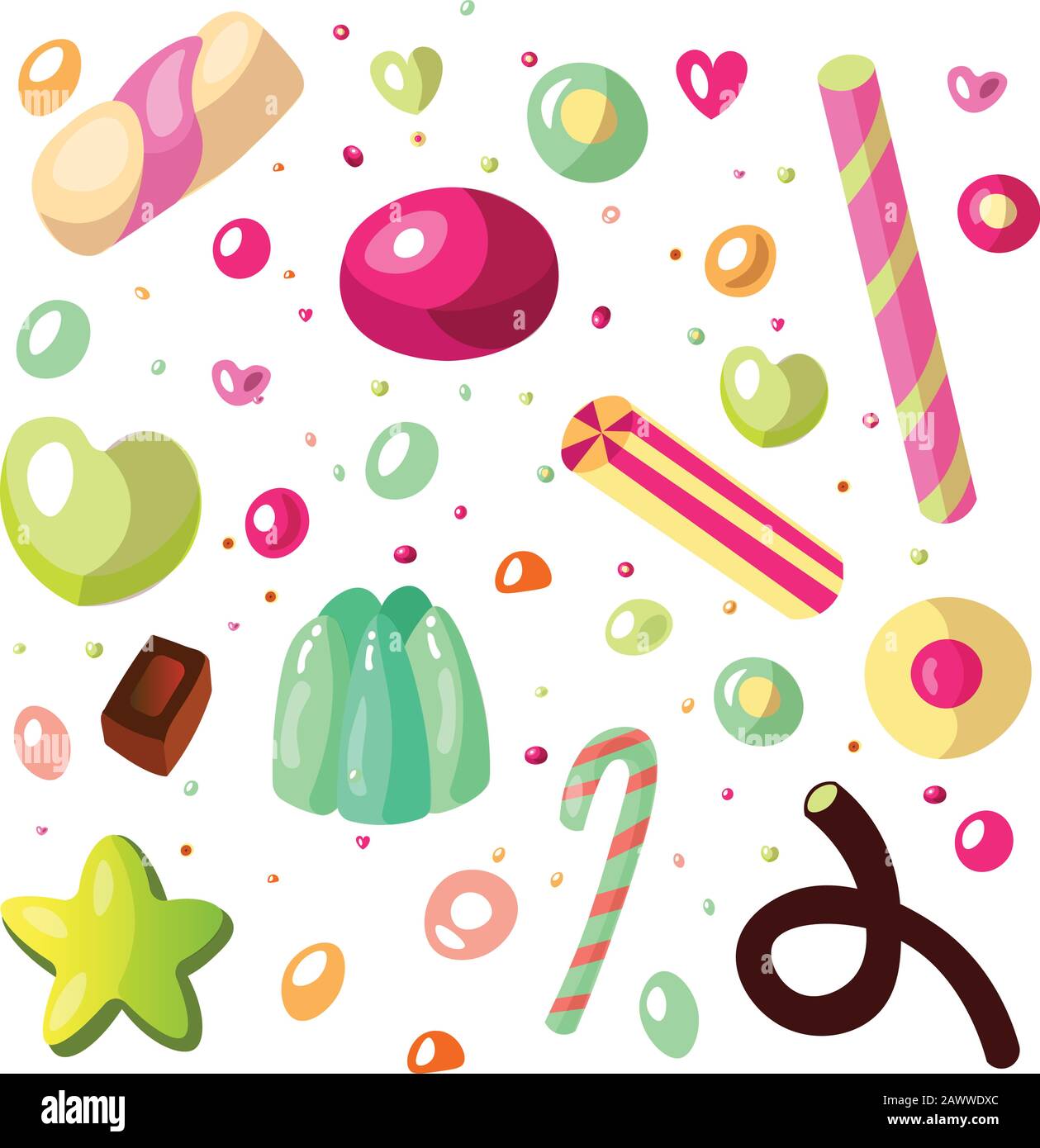 Sweet cartoon candy set. Collection of sweets, cartoon style. Jelly ...