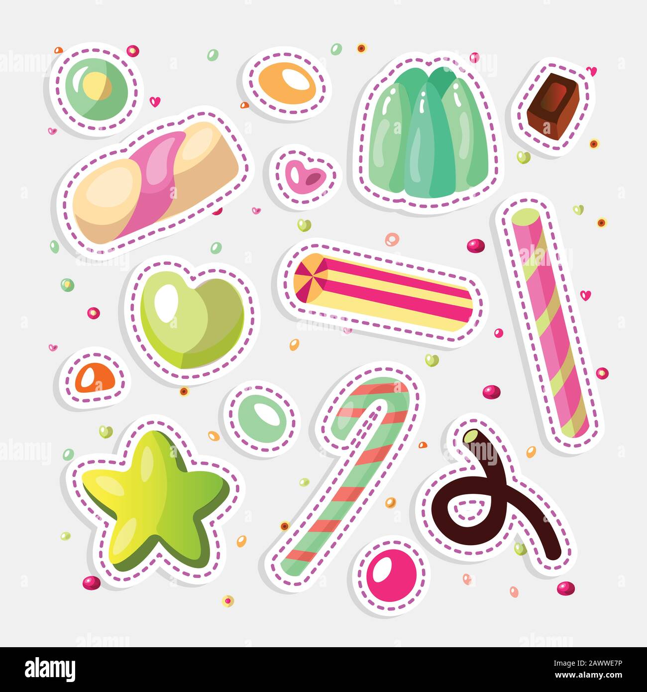 Sweet cartoon candy set. Collection of sweets, cartoon style. Jelly ...