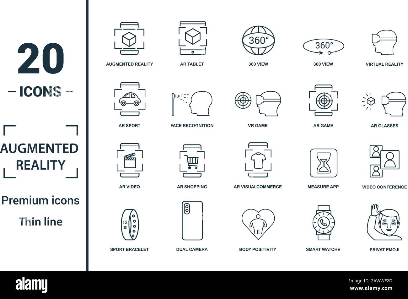 Ar And Vr icon set. Include creative elements augmented reality, 360 ...