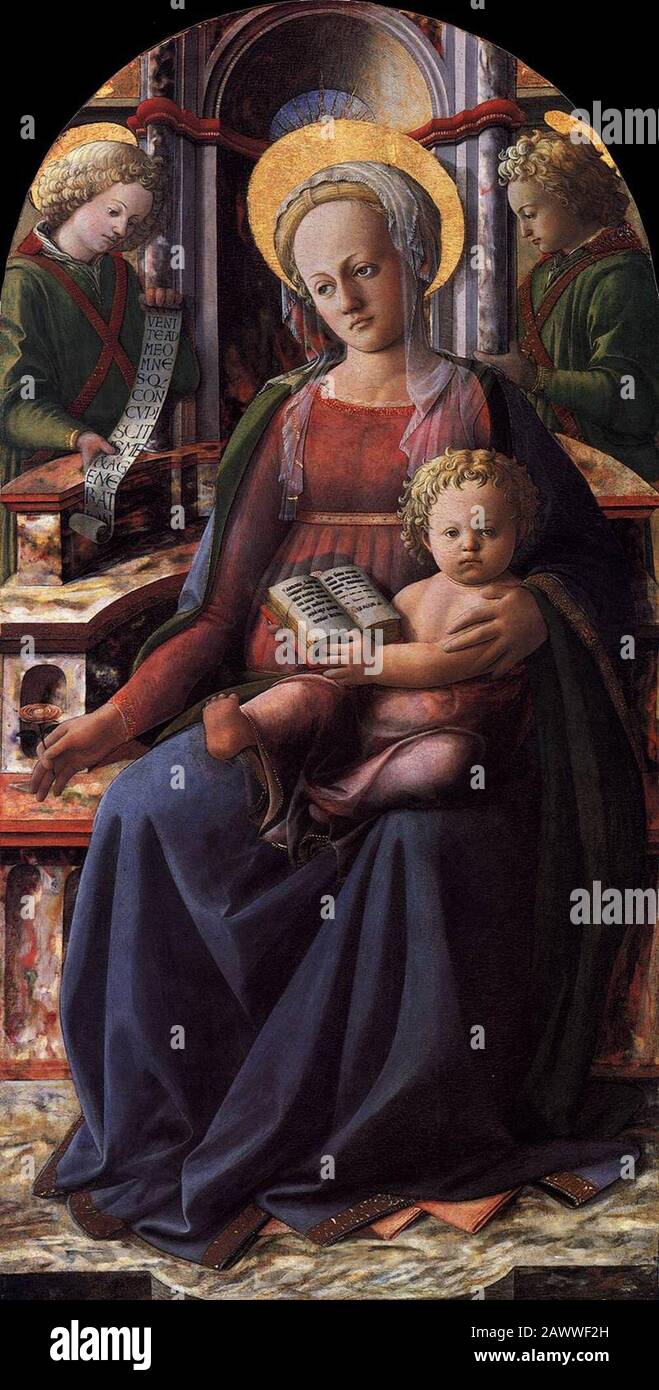 Fra Filippo Lippi - Madonna and Child Enthroned with Two Angels Stock Photo - Alamy