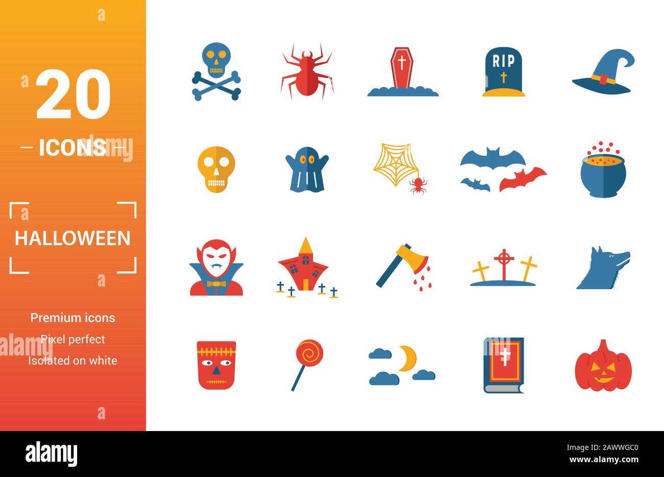 Halloween icon set. Include creative elements skeleton, coffin, skull ...