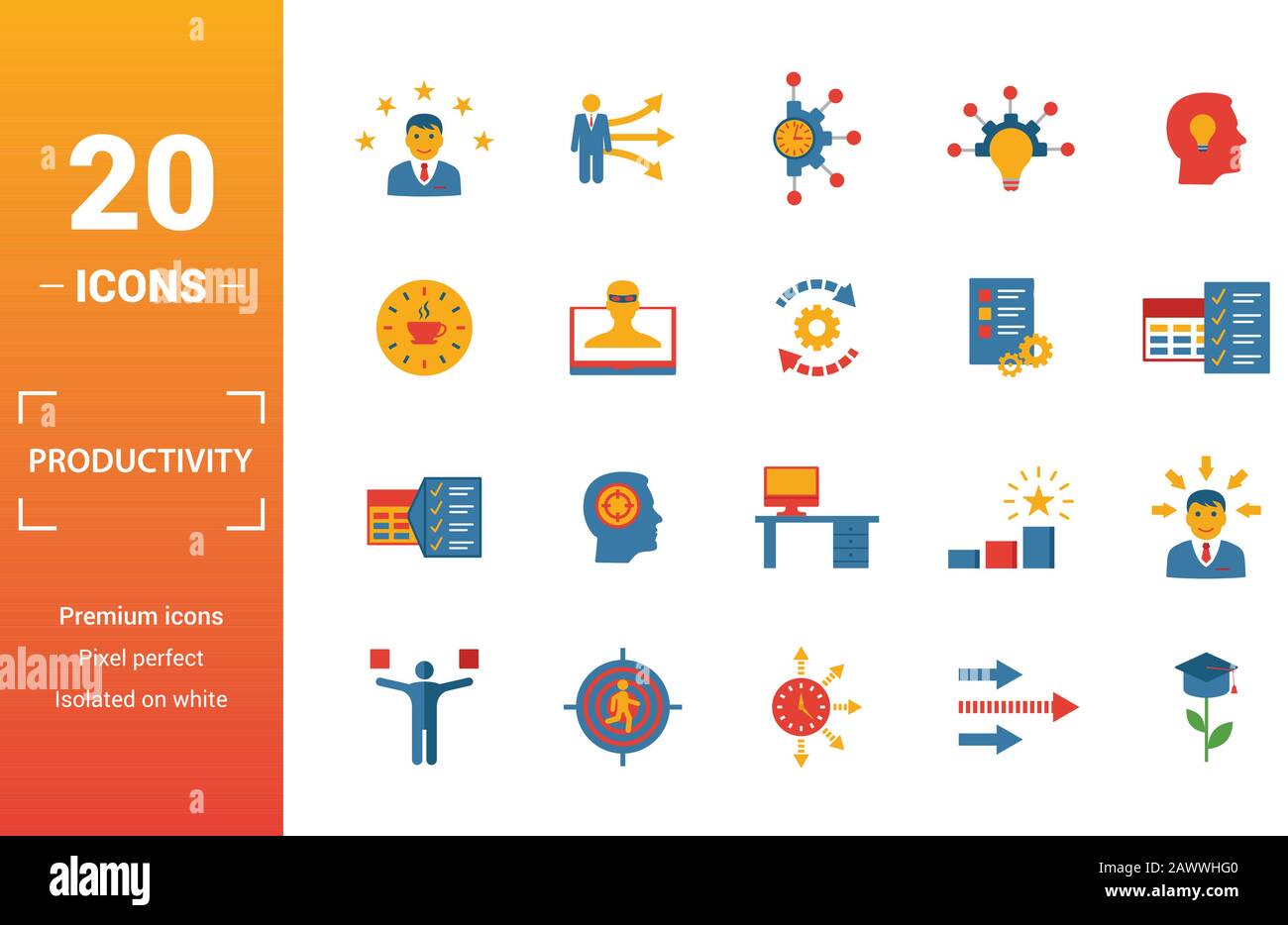 Productivity icon set. Include creative elements skill, time management ...