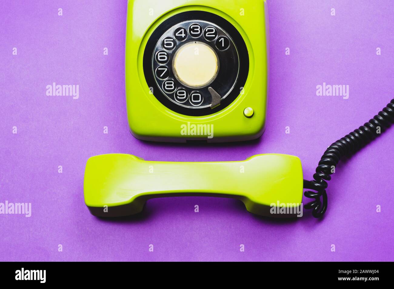 Classic phone with handset. vintage green telephone with phone receiver ...