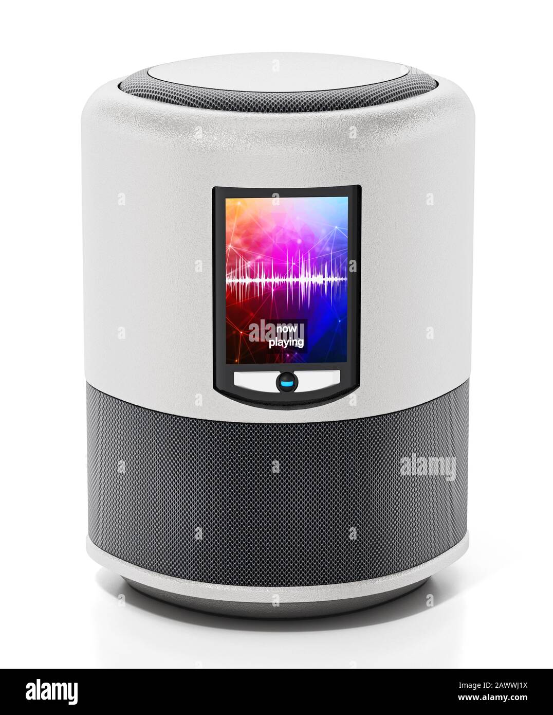 Smart speaker with LCD screen isolated on white background. 3D ...