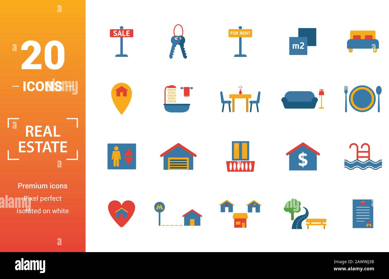 Real Estate icon set. Include creative elements for sale, rent sign ...