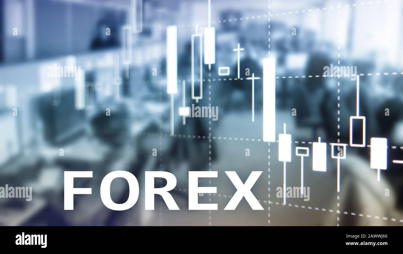 Forex trading, financial candle chart and graphs on blurred business ...