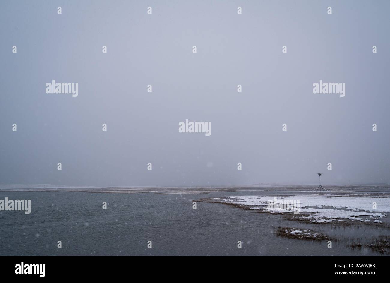 Snow Falls Over A Winter Nature Scene Of A Salt Marsh Stock Photo - Alamy