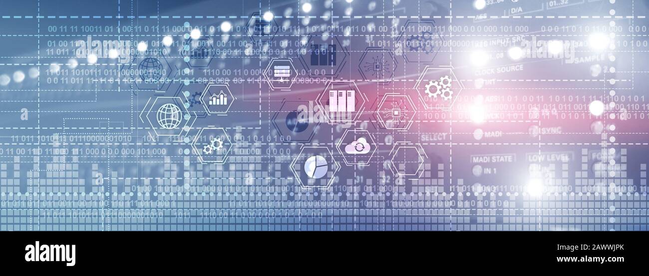 Binary code. ICT - information and telecommunication technology and IOT ...