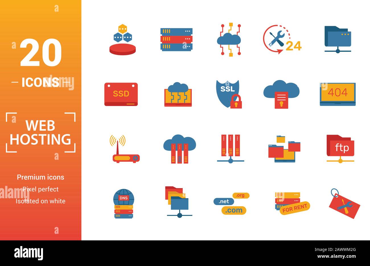 Web Hosting icon set. Include creative elements data structure, cloud technology, ssd, file ...
