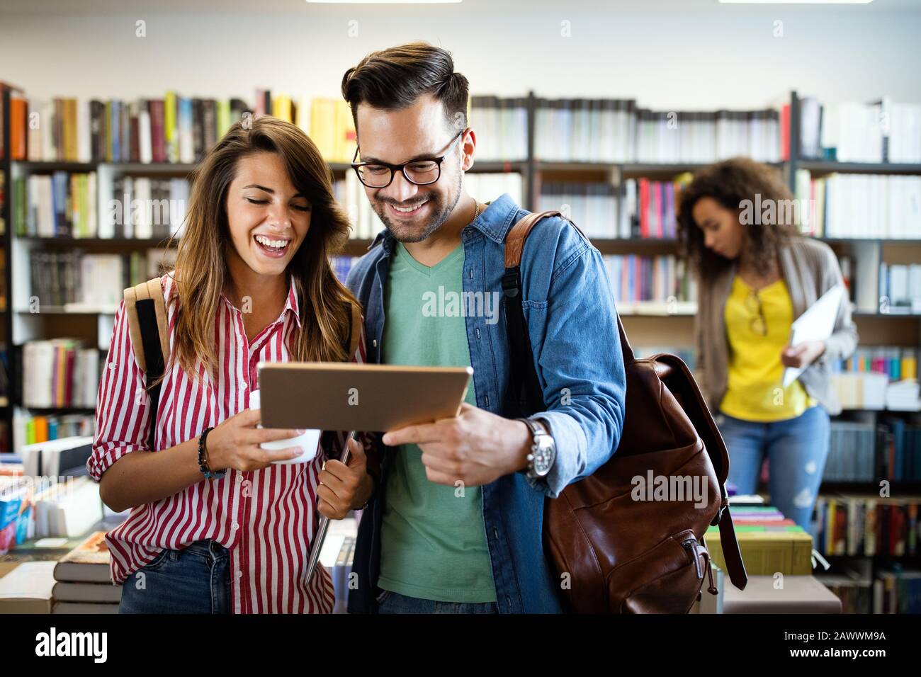 Student studying brainstorming library friends teamwork concept Stock ...