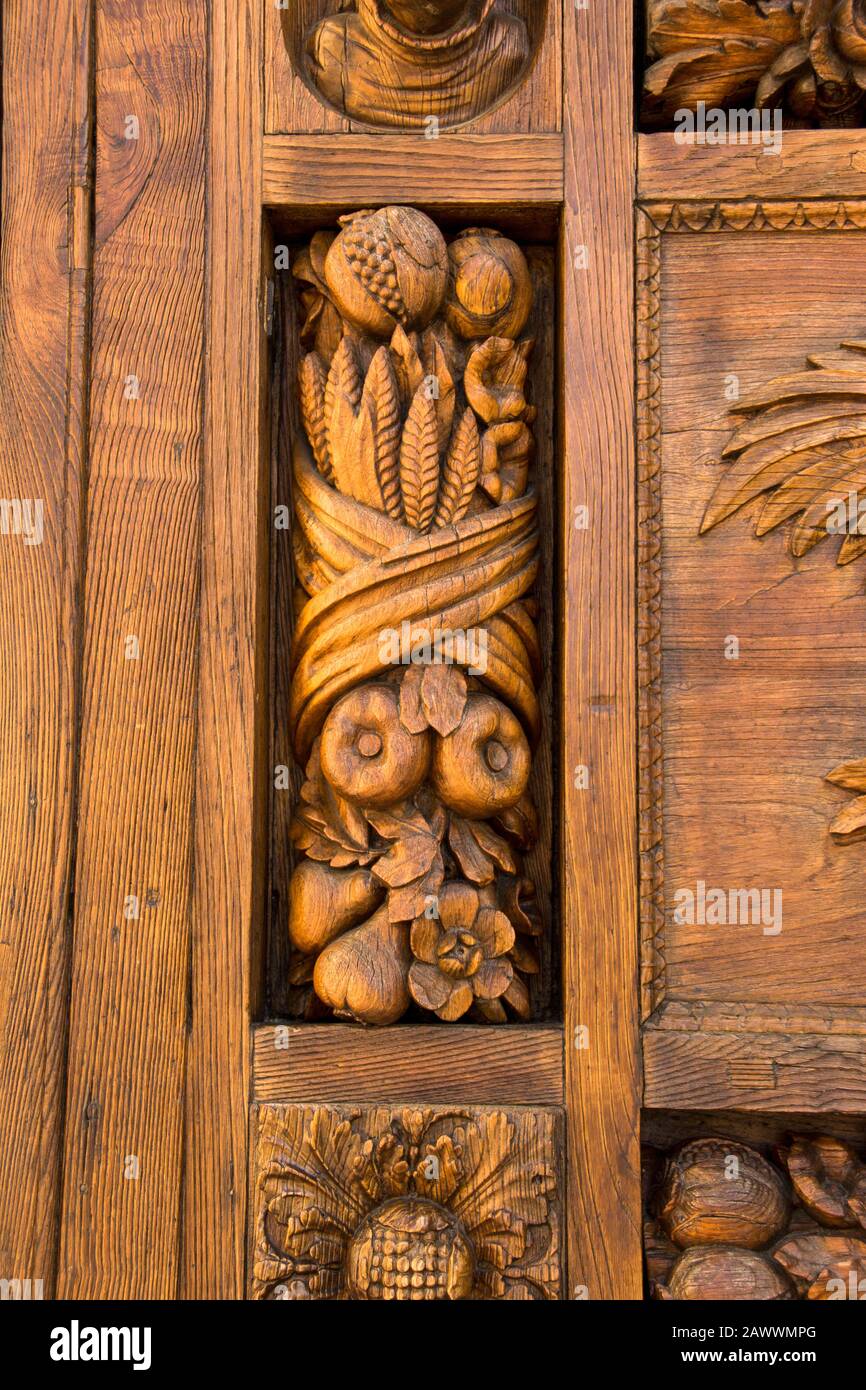 Italy.The city of Florence (Firenze).Carved wooden panel on the main ...