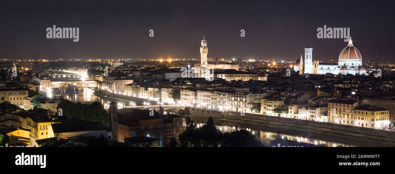 Italy.The city of Florence (Firenze) at night.Photo from Piazzale ...