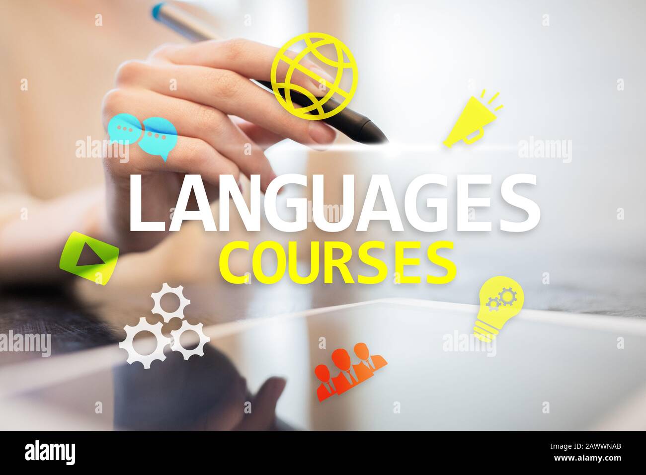 Language courses, Online learning, English shool, E-learning concept on ...