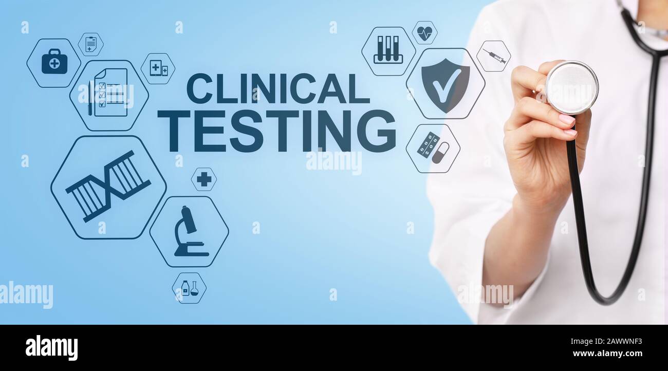 Clinical testing research, Pharmacy and Medicine concept on screen ...