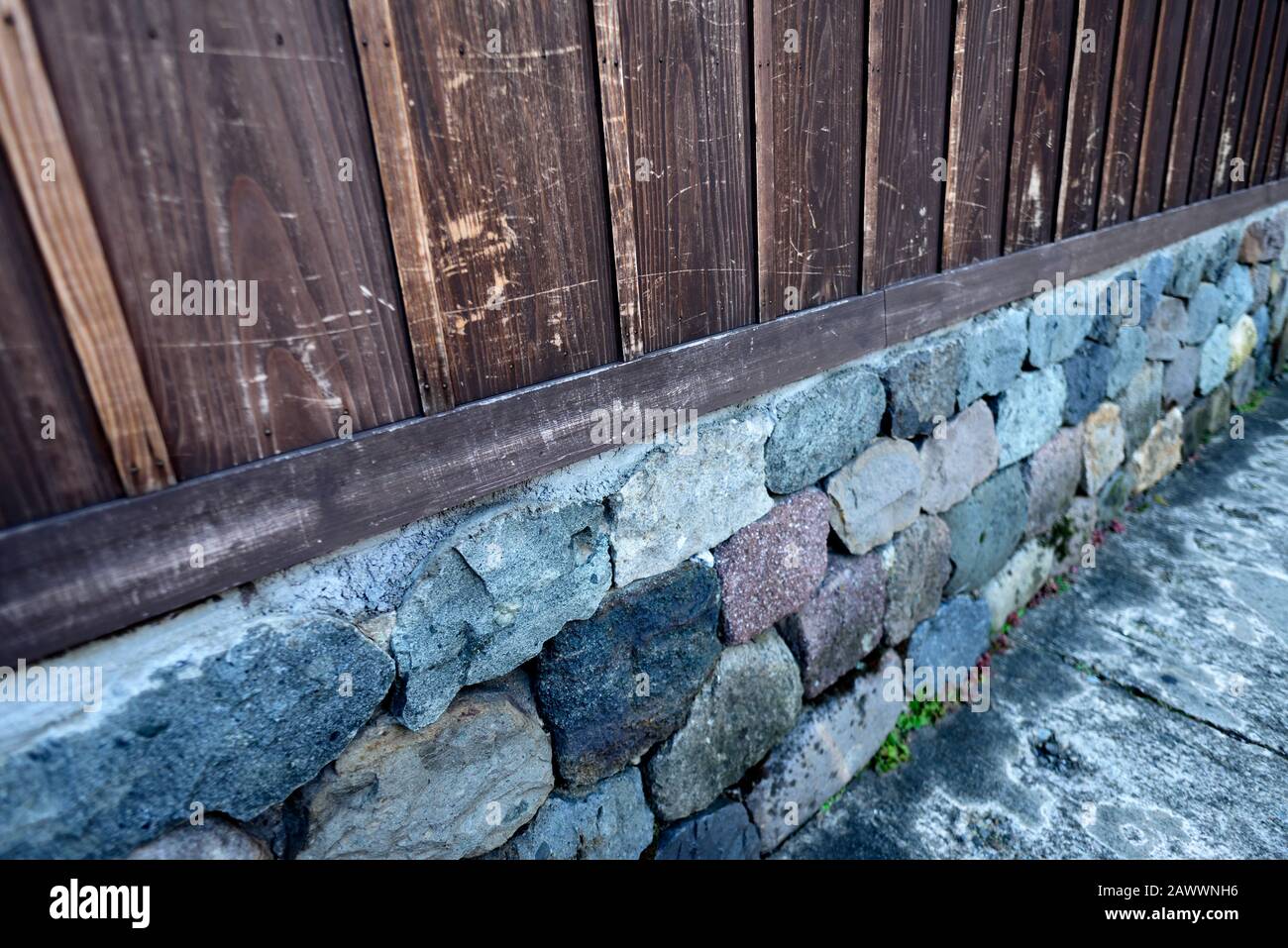 wood and stone wall Japan Stock Photo - Alamy