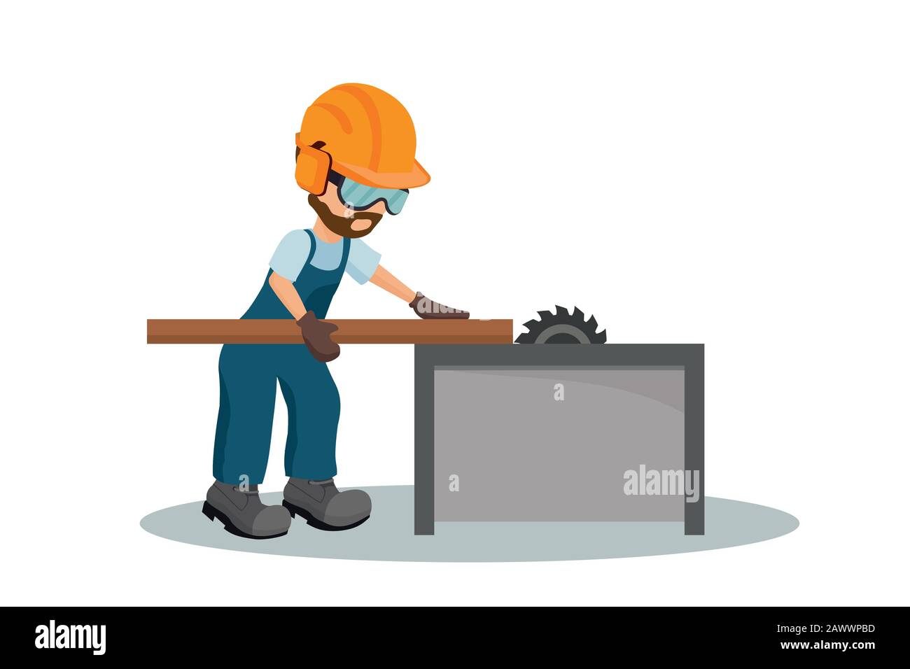 Worker cutting wooden plank Stock Vector Images - Alamy