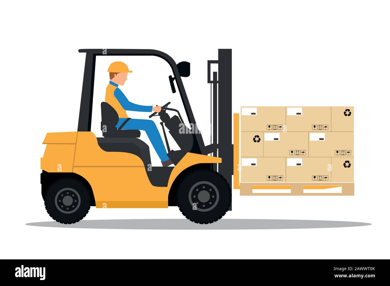Forklift truck with man driving. Industrial forklift vector design ...