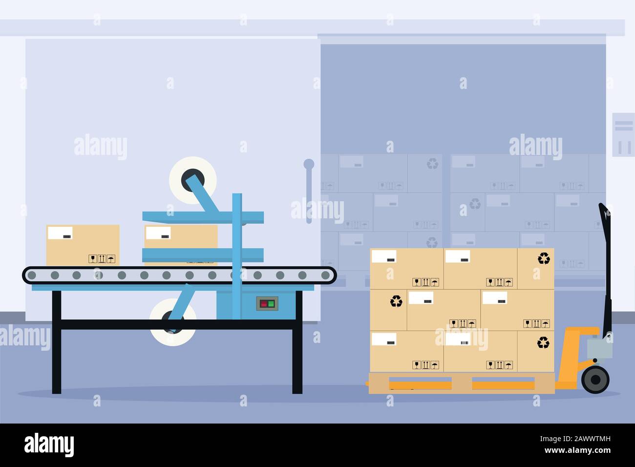 Automatic industrial packing and sealing box production line Stock ...