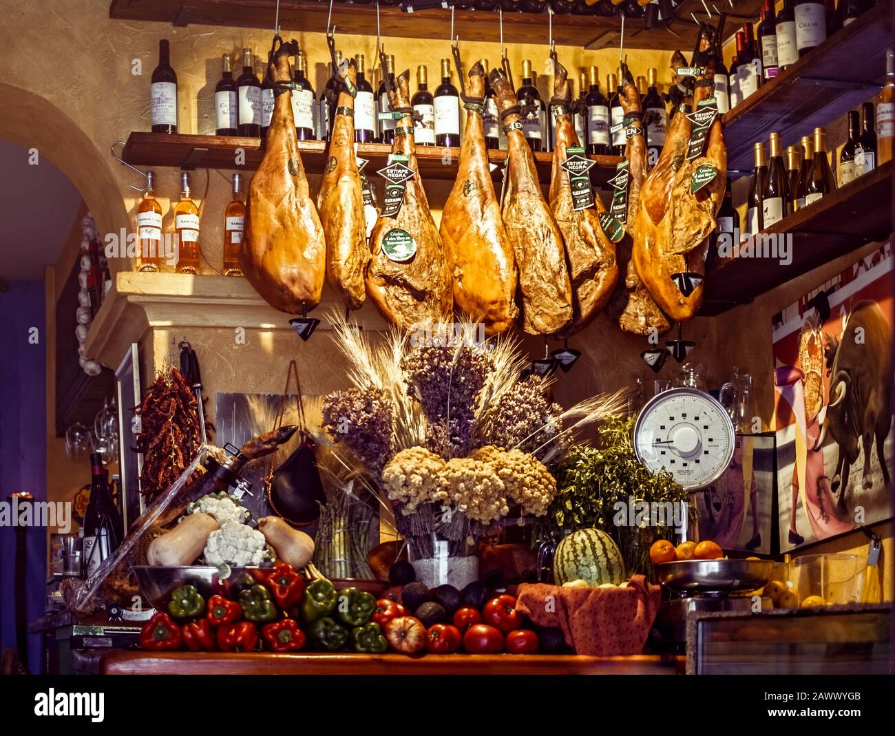 Marbella, Spain - August 26, 2018. An inner view of the Spanish market ...