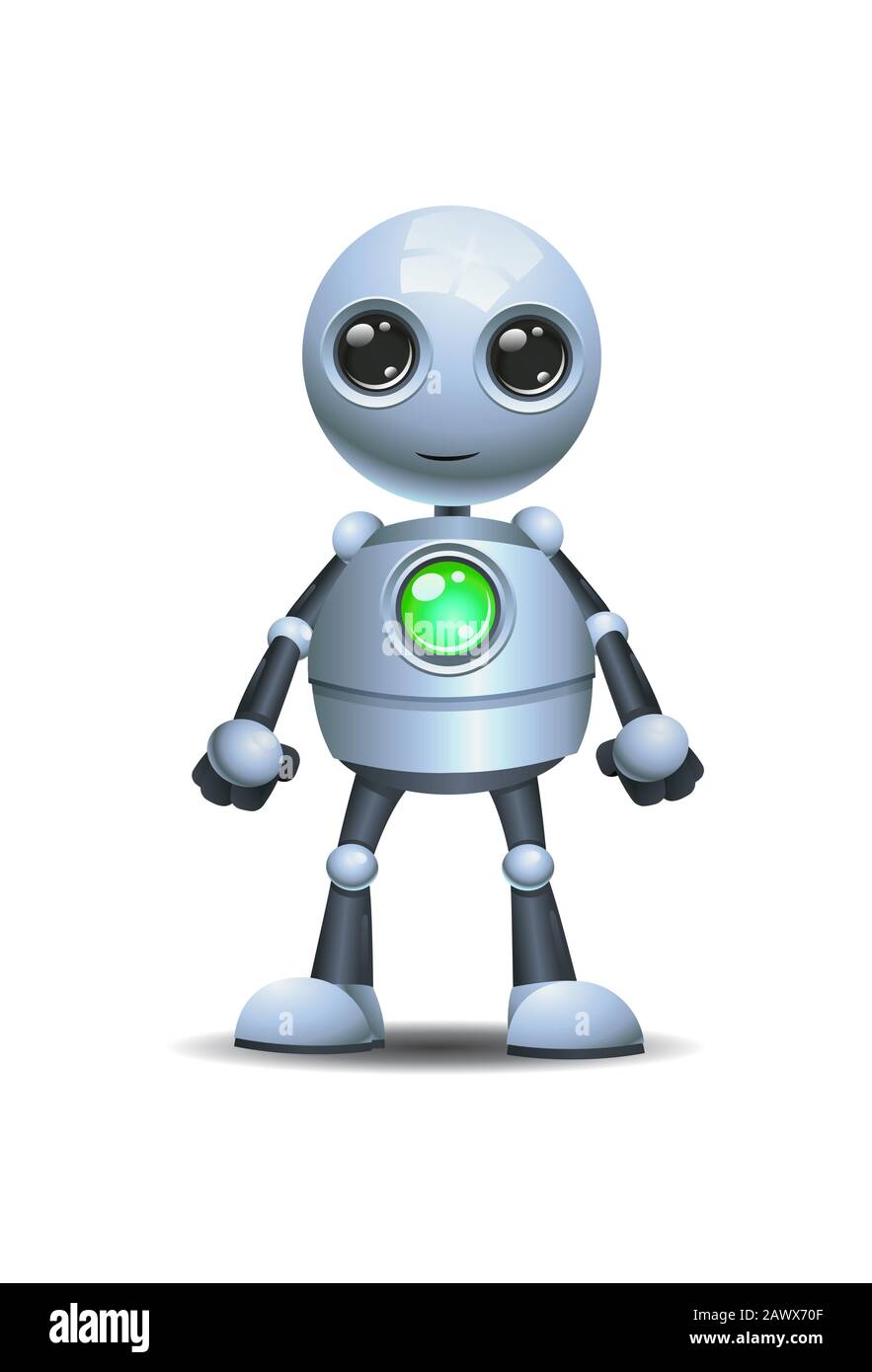 3d illustration of kid little robot fat in obesity on isolated white ...