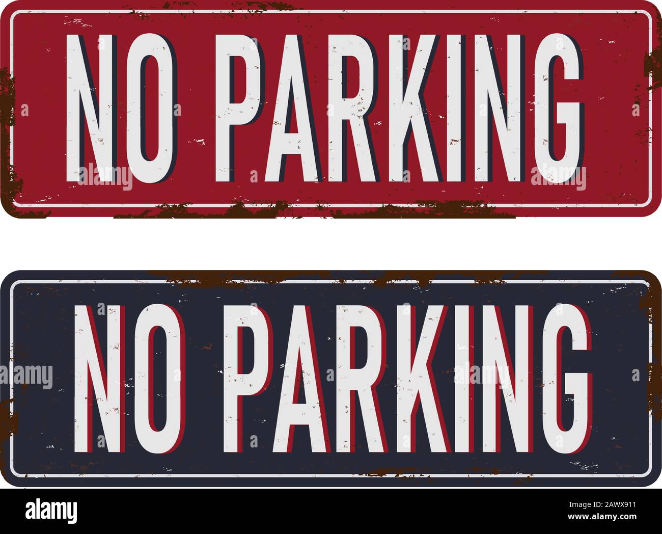 No parking vintage rusty metal sign on a white background, vector ...