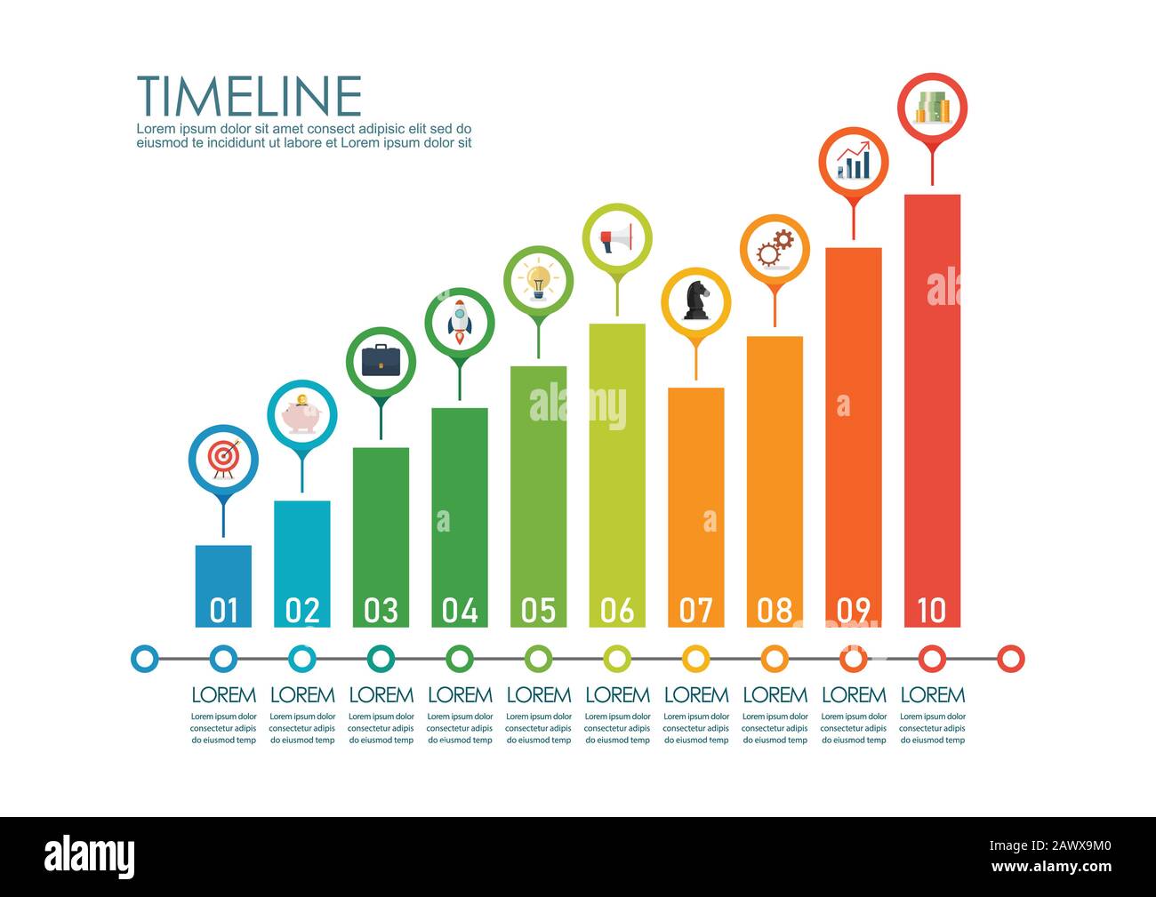 Ten steps business graph infographic. vector illustration Stock Vector ...