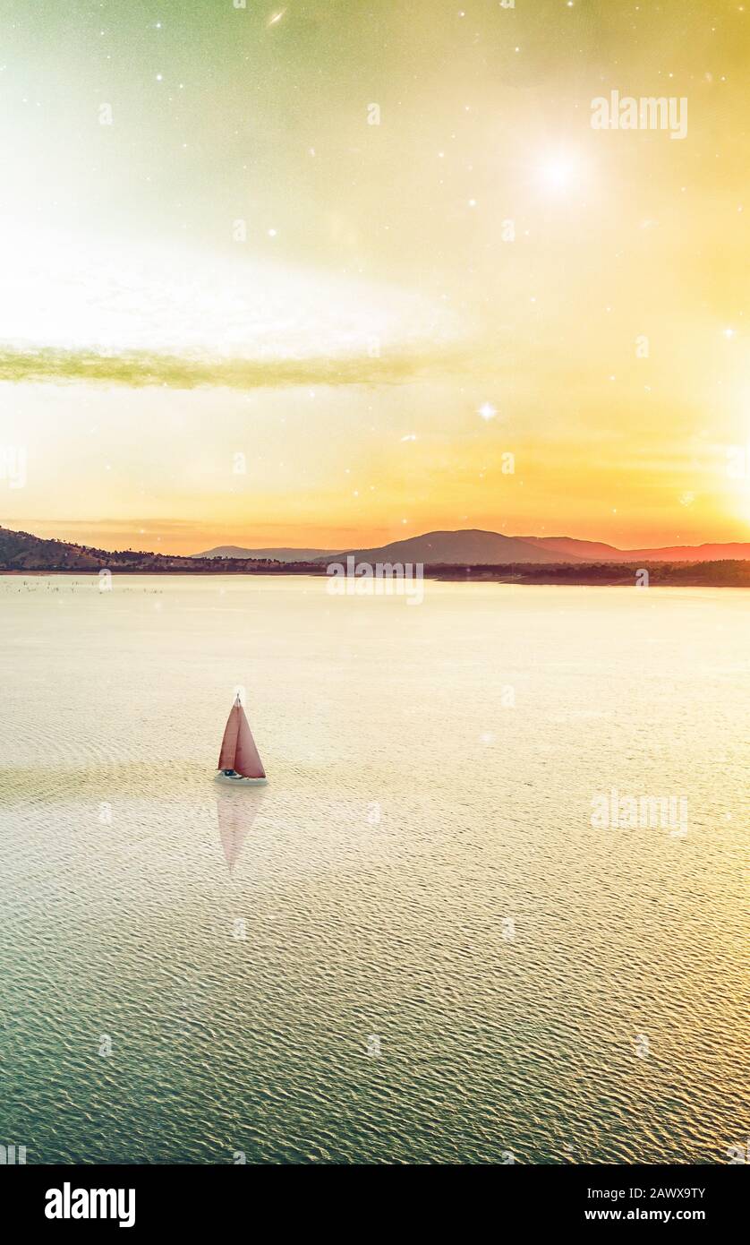 Minimalist fiction book cover design with copy space. Scenic unreal ...